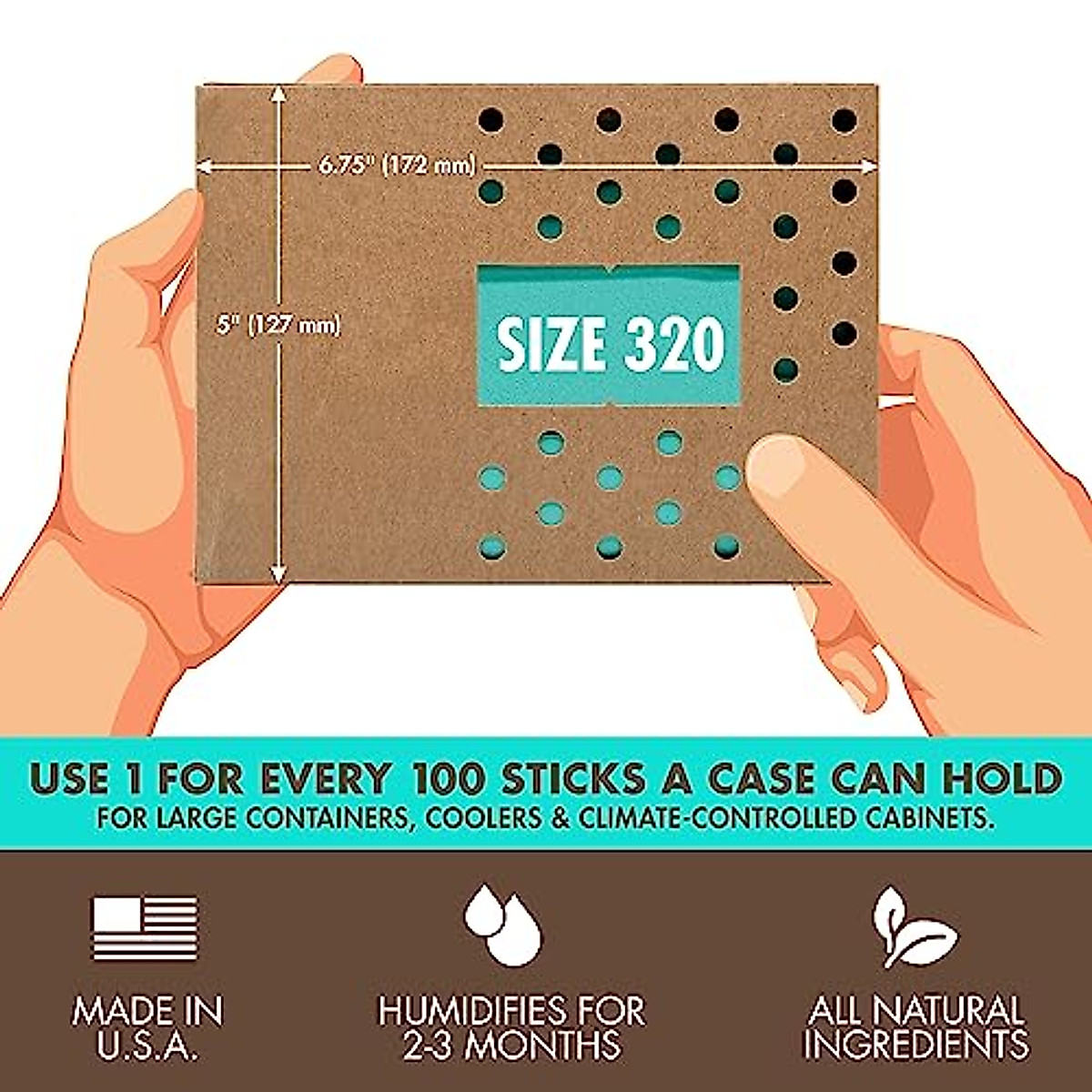 Boveda 72% Two-Way Humidity Control Pack For Large Wood Humidifier Boxes – Size 320 – Single – Moisture Absorber – Humidifier Pack – Individually Wrapped Hydration Packet