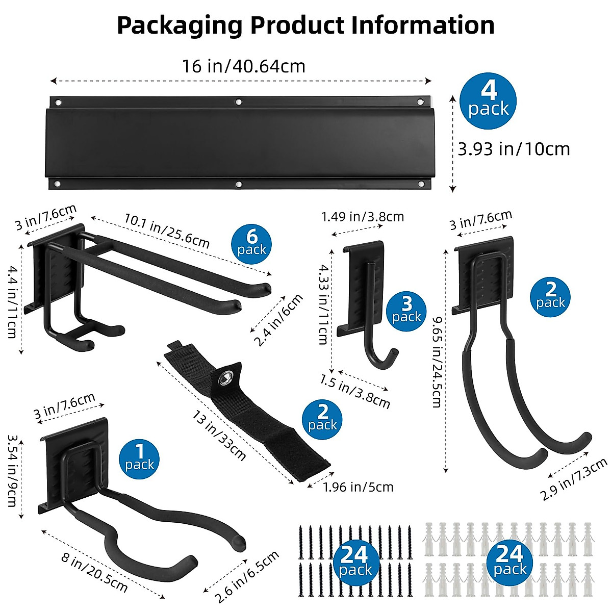 Sinoer Garage Garden Tool Organizer Wall Mount, Tool Storage Rack with 12 Hooks with 2 Straps, for Trimmers, Hoses,Garden Tools, Chairs