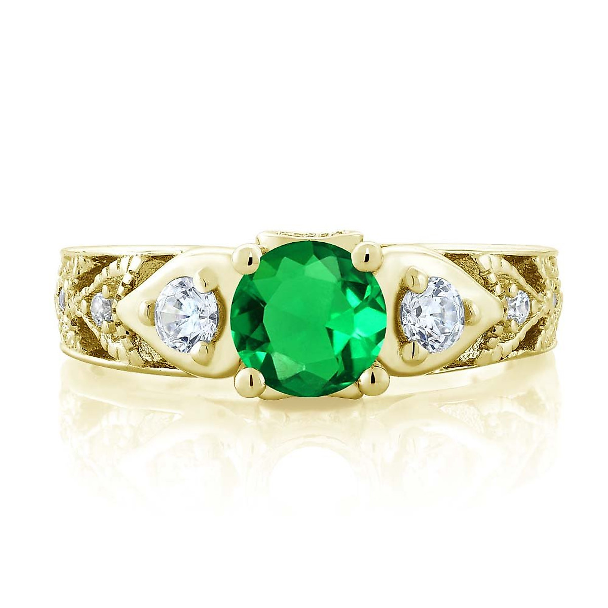 Gem Stone King 18K Yellow Gold Plated Silver Round 6MM Gemstone Birthstone Engagement Ring | Wedding Anniversary Promise Ring For Women | Available In Size 5, 6, 7, 8, 9