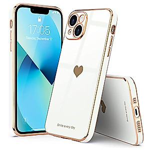Teageo Compatible with iPhone 13 Case for Women Girl Cute Love-Heart Luxury Bling Plating Soft Back Cover Raised Full Camera Protection Bumper Silicone Shockproof Phone Case for iPhone 13, White