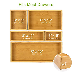 Secura Bamboo Kitchen Drawer Organizer 8 Expandable Compartments and Kitchen Drawer Utensil Organizer Box Set 5 Pack Bundle