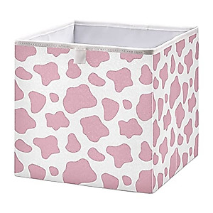 Pink Cow Print Pattern Foldable Cube Storage Bins, 11 x 11 x 11 inches, Fabric Storage Baskets Bins for Nursery,Closet Shelf,Home Organization