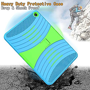 EpicGadget Case for Amazon Fire HD 8 / Fire HD 8 Plus (12th Generation, 2022 Released) - Heavy Duty Hybrid Case Cover with Kickstand + 1 Screen Protector and 1 Stylus (Blue/Green)