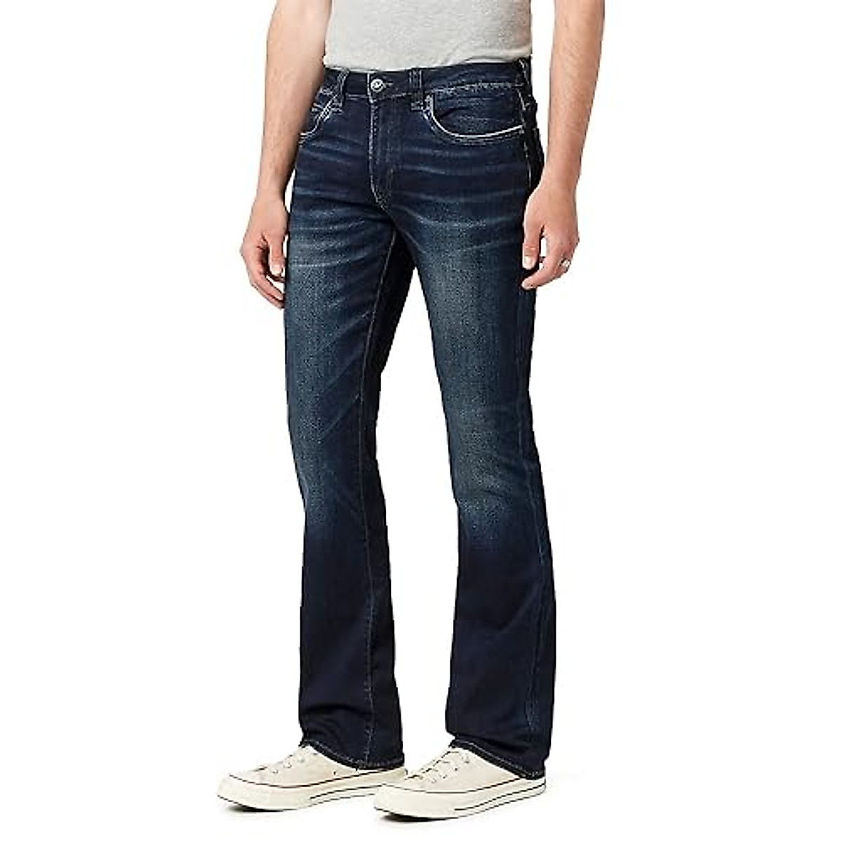 Buffalo David Bitton mens Slim Boot King Jeans, Whiskered and Sanded Indigo, 32W x 30L US