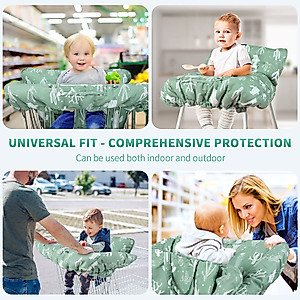 Yoofoss Shopping Cart Cover for Baby, 2-in-1 High Chair Cover with Safety Harness, Multifunctional Cart Covers for Toddler, Universal Fit, Soft Padded Grocery Cart Cover for Baby Boy Girl - Green