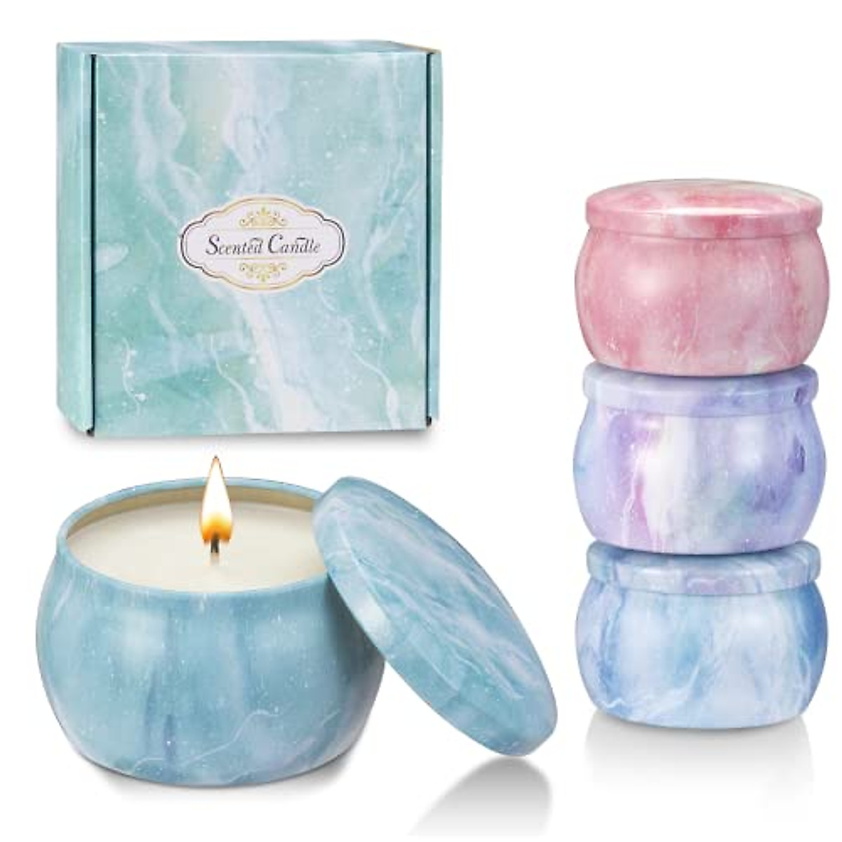 4 Pack Scented Candles Gift Set for Women, chfine 4.4oz Soy Wax Portable Jar Candles with Essential Oils for Bath, Aromatherapy Candles for Home, Ideal for Mothers Day, Birthday, Christmas, Holiday