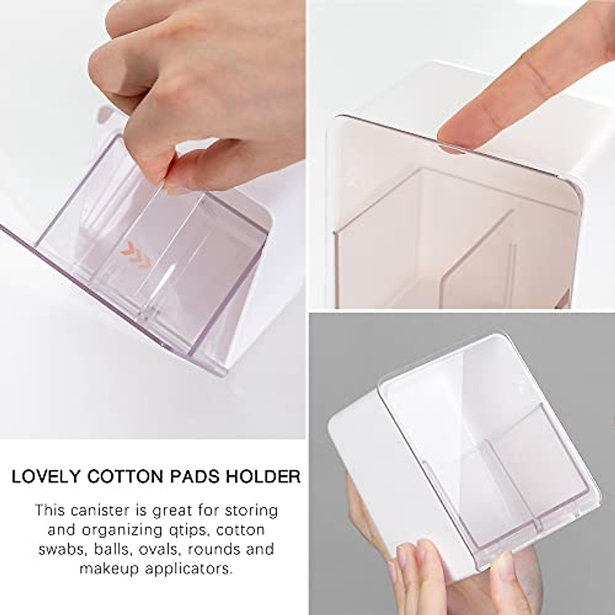 Leadiy Qtip Holder Cotton Pads Organizer, Cotton Ball Holder for Bathroom Canisters, Q Tip Storage Organizer with Clear Lid Bathroom Container Box 2 Sections Storage