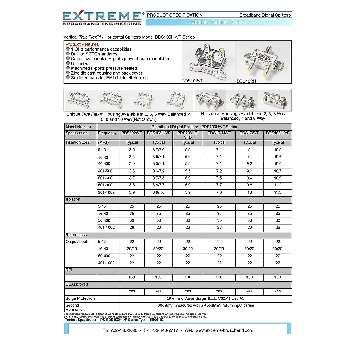 Extreme Broadband BDS102VF 2-Way Digital Splitter - Vertical Flex-Mount True Flex RG6 Coaxial Splitter