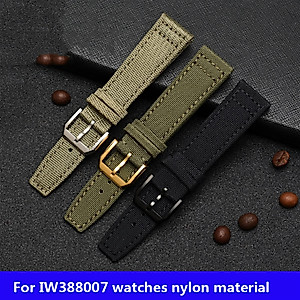 CYSUE for IWC Pilot Spitfire Timezone TopGun Strap Green Black Belts Wristwatch Straps 20mm 21mm 22mm Nylon Canvas Fabric Watch Band (Color : Black Black, Size : 21mm)