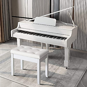 Iwell Piano Bench with Padded Cushion and Storage Compartment for Music Books, Keyboard Bench, Vanity Stool Chair with Solid Wood Leg, 20.5" L x 12.6" W x 19.7" H, White