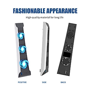 PS5 Cooler for PS5 Cooling Fan, Upgraded Quiet Cooler Fan 3 Cooler External Port USB 3.0 Accessory Compatible with Playstation 5 Digital Edition/Ultra HD Console White