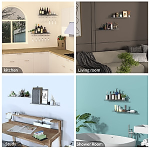 Hexsonhoma 24'' Clear Wine Glass Holder Wall Mounted 2 Pack, Acrylic Wall Bar Shelf with Removable Glasses Holder, Floating Bar Shelves for Wine Bottles, Liquor Bottles, Glasses