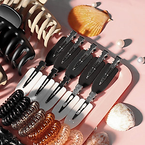 YANRONG Brown Hair Accessories Set Women Girls No Crease Elastic Rubber Bands for Thick Hair & Thin Hair Fashion Hair Claw Set (Barrettes Hair Ties 1065PCS）