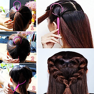 6Pcs Hair Loop Tool Set with 4 Tail Tools French Braid 2 Metal Pin Rat Comb for Styling, 100 Colored Children Rubber Bands. Schembo