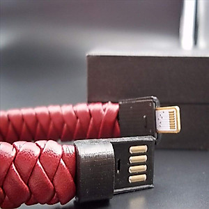 ZTGD Charging Bracelet, Portable Faux Leather Woven Mini Type-C Micro USB Charging Bracelet Data Cable Black Black Type C