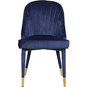 Meridian Furniture Belle Collection Velvet Upholstered Dining Chair with Curved Channel Tufted Back, 20.5" W x 21.5" D x 36" H, Navy