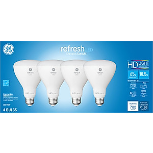 GE Refresh LED Light Bulbs, Indoor Floodlight Bulbs, 10.5 Watt (65 Watt Equivalent) Energetic Daylight, Medium Base, Dimmable (4 Pack)