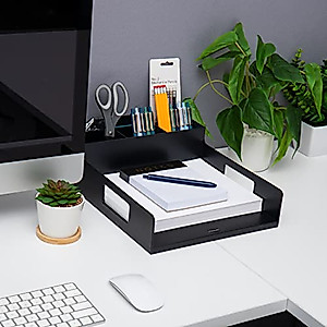 Mind Reader Utensil Napkin & Plate Holder, Silverware Organizer, Serving Tray, Plastic, 11.25"L x 15.25"W x 4.5"H, Black