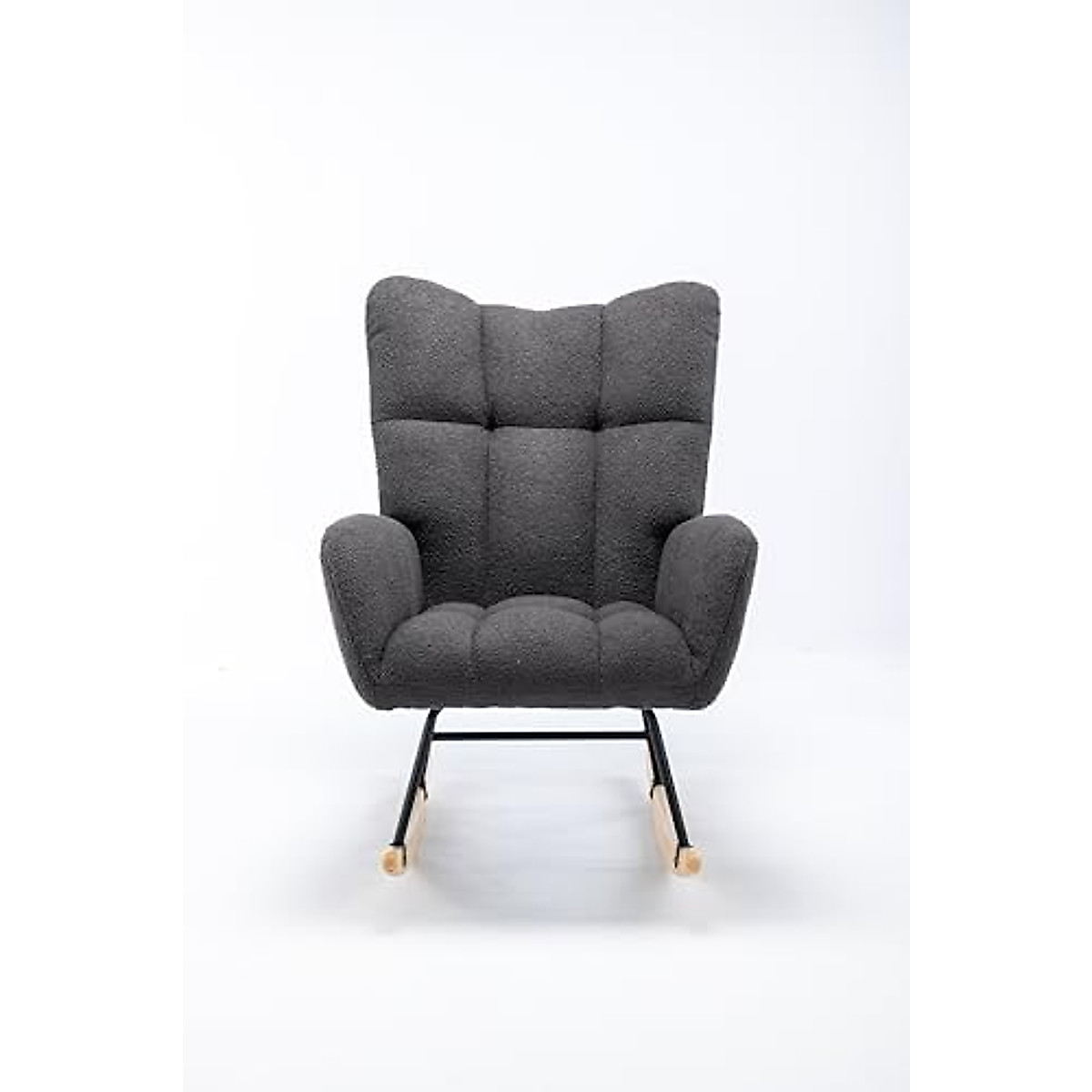 EVURU Soft Teddy Velvet Rocking Chair for Nursery - Comfy Wingback Glider with Solid Wood Base - Casual Style, Ideal for Living Room, Bedroom, or Balcony (Grey)