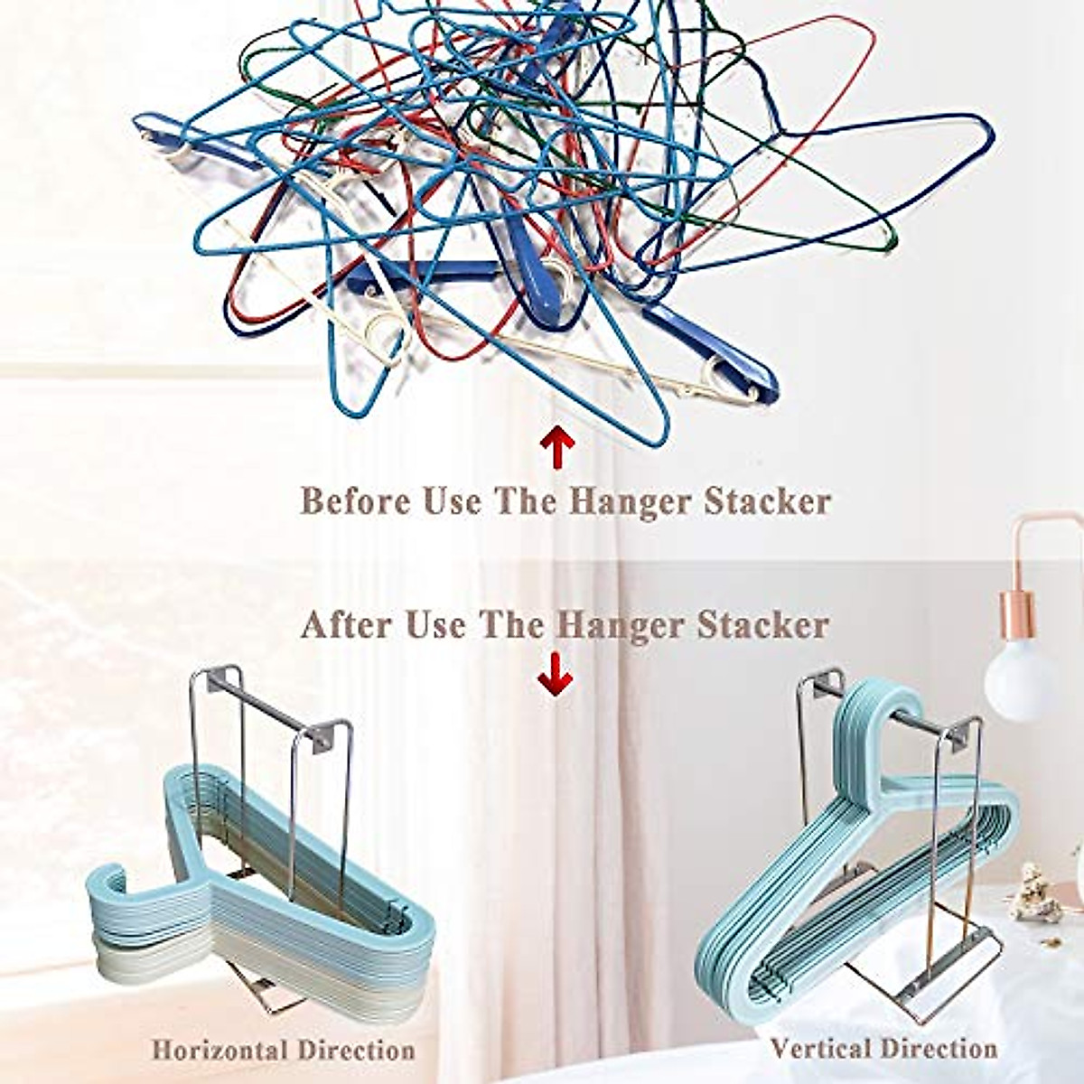 Hanger Stacker Caddy Holder Storage Stainless Steel Clothes Hanger Organizer Rack for Closet Tidier Laundry Room (Silver-1 Pack)