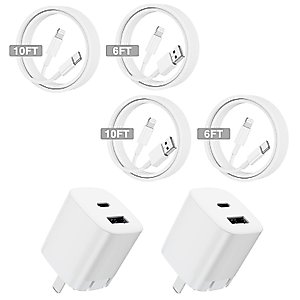 10FT/6FT Foldable Dual Port Fast Charger, 2Pack PD 20W USB C Wall Charger Block with 4Pack [Apple MFi Certified] Lightning Cable Fast Charging for iPhone 14 13 12 11 Pro Max Mini/iPad/AirPods