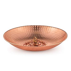 Marrgon Copper Anchoring Basin – Hammered Metal Bowl for Rain Chain Downspout Gutters – Beautiful Decorative Fountain Dish Display for Outdoor Garden, Lawn & Patio Water Feature – 11” Wide x 2” High