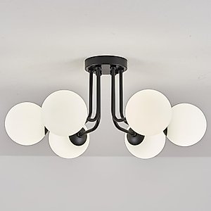 Hoengles Modern Semi Flush Mount Ceiling Light,Black White Glass Shade Semi Ceiling Light 6-Light,Sputnik Chandeliers for Bedroom Hallway Dining Room Lighting Fixture, HL-23072703