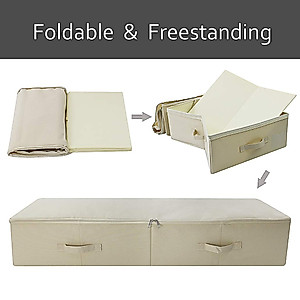 iwill CREATE PRO Pack of 2, 39.4" Large Size Folding Underbed Storage Organizer Boxes with Lid, Folding & Washable, 6 Handles on All Sides, Beige