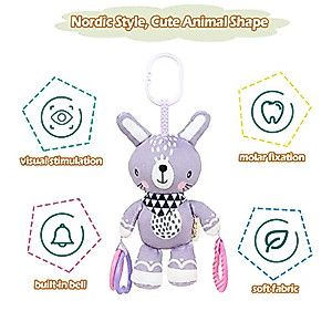 AIPINQI Baby Hanging Toy Cartoon Animal Stuffed Rattle Bell Carseat Toys Crib Car Seat Travel Stroller Soft Plush Toys with Wind Chimes, Grey