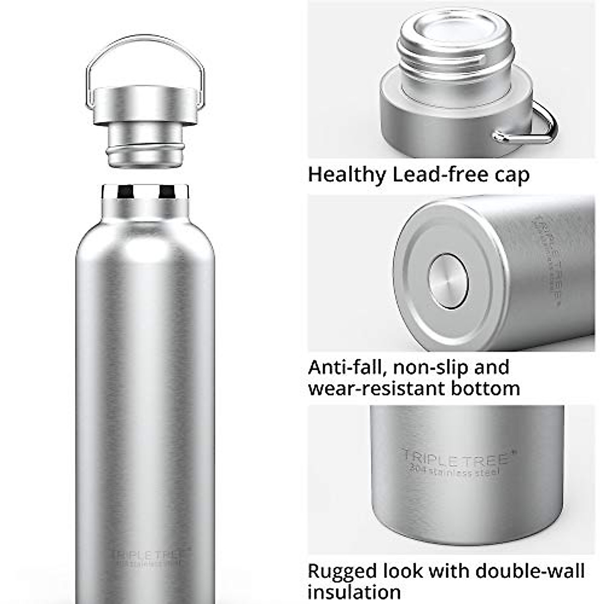 Triple Tree 34OZ Vacuum Insulated Stainless Steel Water Bottle, Double Wall Wide Mouth Lids Keeps beverage Hot or Cold Sweat Proof