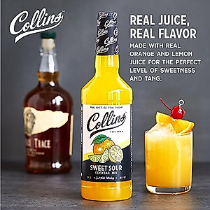 Collins Sweet and Sour Mix Made With Real Orange and Lemon Juice Classic Cocktail Recipe Ingredient, Home Bar Accessories Cocktail Mixers 32 fl oz