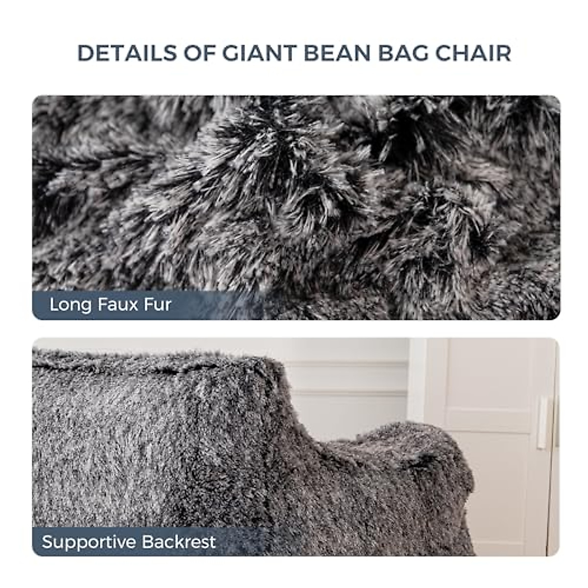 MAXYOYO Giant Bean Bag Chair, Faux Fur Stuffed Bean Bag Couch with Filler Large Living Room Bean Bag Chair for Adults, Big Lazy Sofa Accent Chair with Pocket Floor Chair for Gaming, Reading, Black