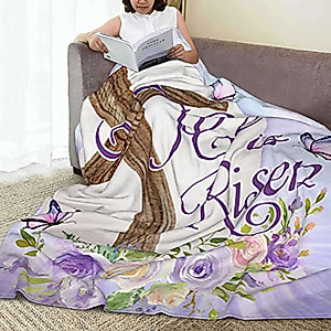 Gaotaju Flannel Fleece Blanket 40"X30" ，Easter Flag He is Risen Religious Sofa Throw Blanket Funny Ultra-Soft Travel Spring Blankets for Adult Keep Warm