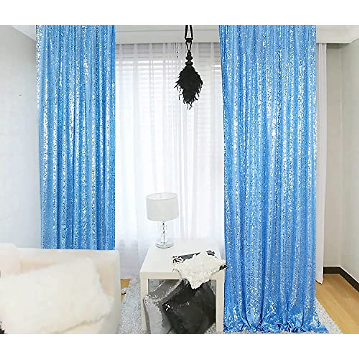 Sequin Curtains 2 Panels Baby Blue 4x10ft Shimmer Sequin Backdrop Curtain Sparkly Photography Background Drapes for Parties Wedding Bridal Showers