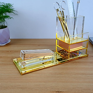 EXPUTRAN Acrylic Stapler,Clear and Gold-Tone Hardware, Beautiful Desk Accessory for Office Home or School,Takes Standard 24/6 or 26/6 Staples