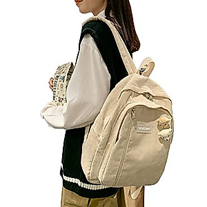 MBVBN Corduroy School Backpack, Casual Travel Laptop Backpack, Cute Student Bookbag for Girls Women, khaki