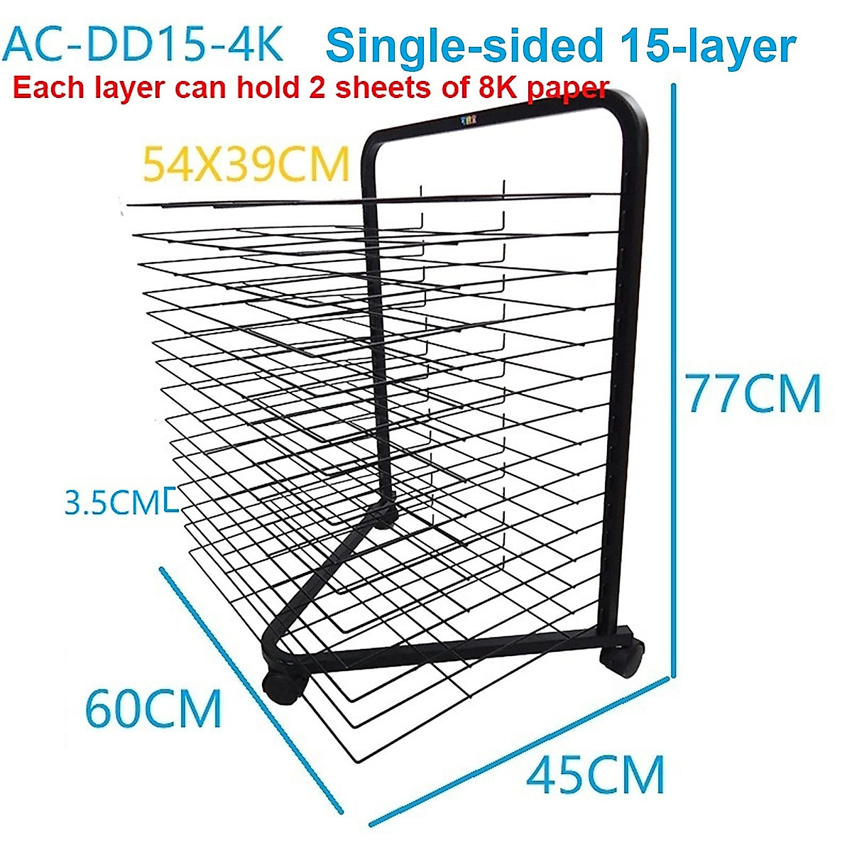 Drying Rack, 15-Shelf Mobile Classrooms Drying Rack with Detachable Steel Wire Shelves for Works of Art Studios and Home Use, Drying & Print Racks, Black Powder Coated Finish
