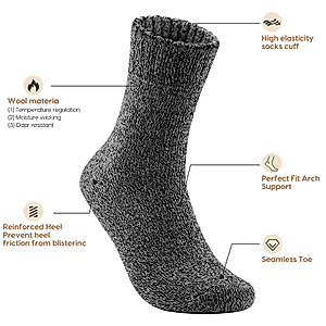 EXCELLENT THERMAL Wool Socks Mens, Winter Thermal Socks for Men, Soft Crew Hiking Socks Warm Mens Socks fit US 7-13(5 Pairs)