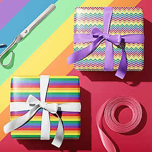 LDGOOAEL Flat Wrapping Paper Sheets -12 Sheets with 4 rainbow Paterns, Gift Wrapping Paper for Holiday, Birthday, LGBT - Pre cut & Folded(19.6" x 27.5“ Per Sheet)