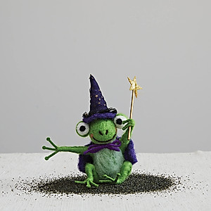 Creative Co-Op 3"L x 2-3/4"W x 5-3/4"H Wool Felt Wizard Frog w/ Hat & Wand, Multi Color