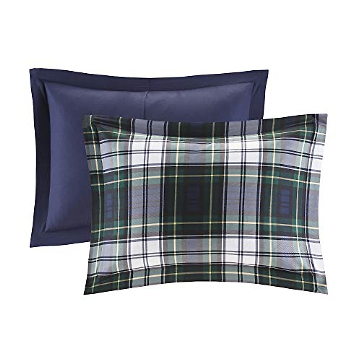 Madison Park Essentials Parkston Plaid Comforter, Matching Sham, 3M Scotchguard Stain Release Cover, Hypoallergenic All Season Bedding-Set, Full/Queen, Navy, 3 Piece