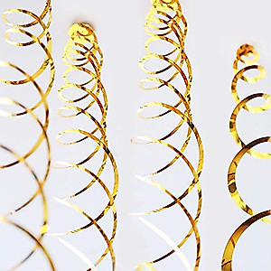 Lowki Hanging Spiral Swirl Decorations, Ceiling Decoration for Birthday,Graduation, Holiday Celebration Supplies Supper Longer 74cm/Pcs with Hook &Hem Decorative Hole -12 Pcs(Gold)