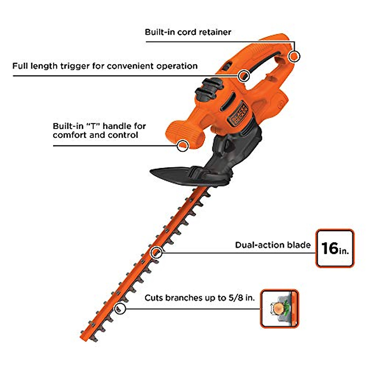 BLACK+DECKER Hedge Trimmer with Safety Eyewear, Lightweight, Clear Lens (BEHT100 & BD250-1C)