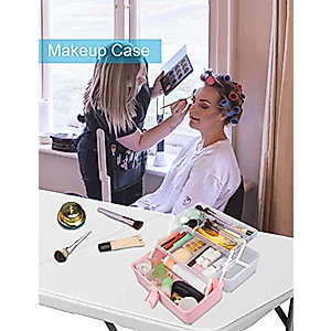 Beoccudo Pink Craft Box Art Box 3 Layers Plastic Portable Storage Box with Handle Nail Sewing Organizer Pink Tool Box Hair Supply Storage