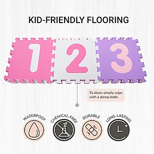 Tadpoles Foam Playmats for Kids, 36 Interlocking Tiles Teach the ABCs and Numbers 0-9, For Ages 3 and Up, Colors: Pink/Purple, 36 Count (Pack of 1)