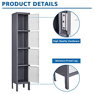BYNSOE Metal Locker with 4 Door Employees Locker 4-Tier Storage Cabinet Locker for School Gym Office Hospital Steel Storage Locker (Grey White4)