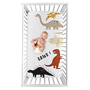 Sweet Jojo Designs Mod Dino Boy Girl Fitted Crib Sheet Baby Toddler Bed Nursery Photo Op - Orange Tan Rust Taupe Mustard Yellow Beige Brown and Black Modern Dinosaur Boho Dinosaurs Gender Neutral