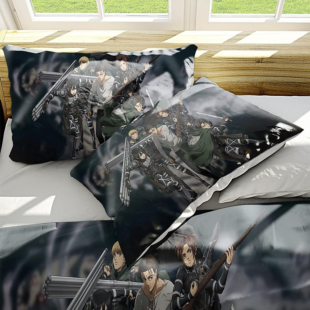 Attack on Giant Anime Soft 3D Printed Duvet Cover Bedding Set with Comforter Cover 3 Piece Set Includes 2 Pillowcases and 1 Duvet Cover Machine Washable (03,Twin (68"x86"))