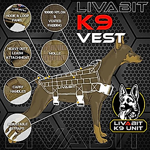 LIVABIT [ Tan ] Canine Service Dog Tactical Molle Vest Harness Large