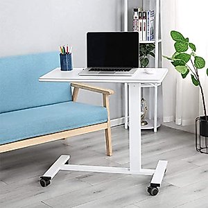 TigerDad Pneumatic Adjustable Overbed Table with Gas Spring Riser | Medical Adjustable Bed Side Table with Wheels | Portable Standing Desk for Laptop Computer with Large Work Space 30.7"x 17"
